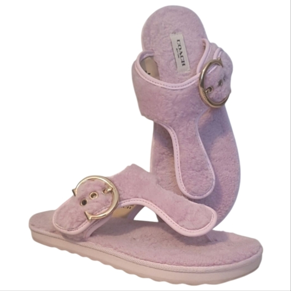 Coach | Shoes | Coach Hollie Pale Pink Shearling Fuzzy Flip Flop Slipon ...